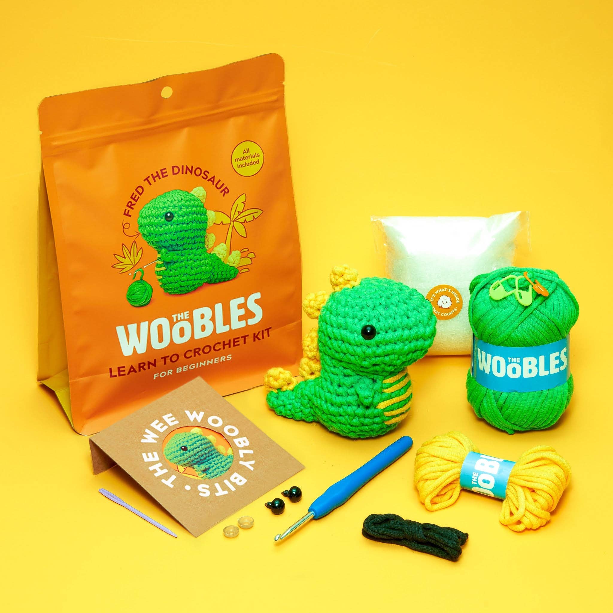 The Woobles - Fred the Dinosaur Beginner Crochet Kit | Parcero Studio